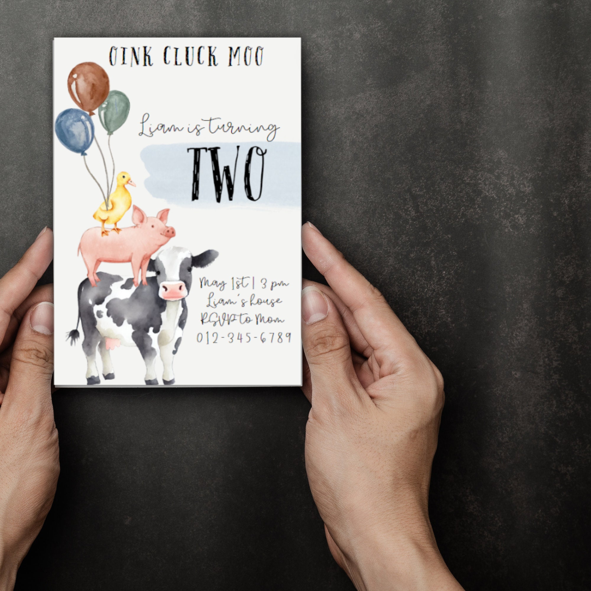 Oink Cluck Moo Farm Animal Invite, 2nd Birthday - Etsy
