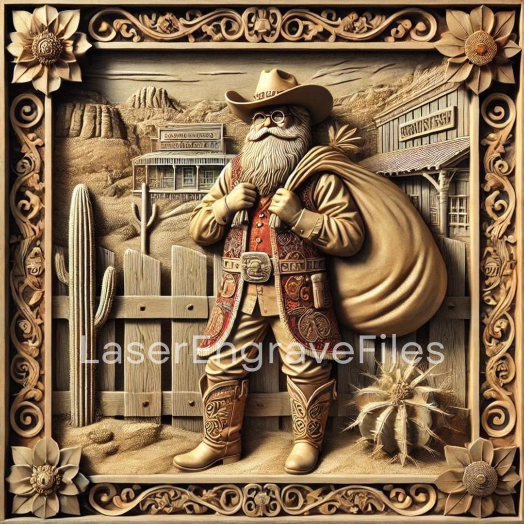3D Western Cowboy Santa Laser Cut File: Wood & Slate Coaster (digital ...