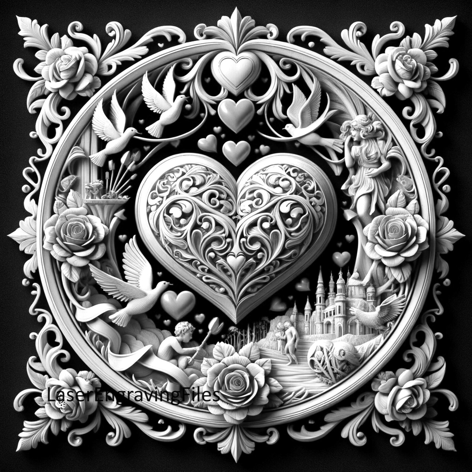 3D Heart Laser Engraving: Valentine's Day Digital Art (SVG/PNG) - Etsy