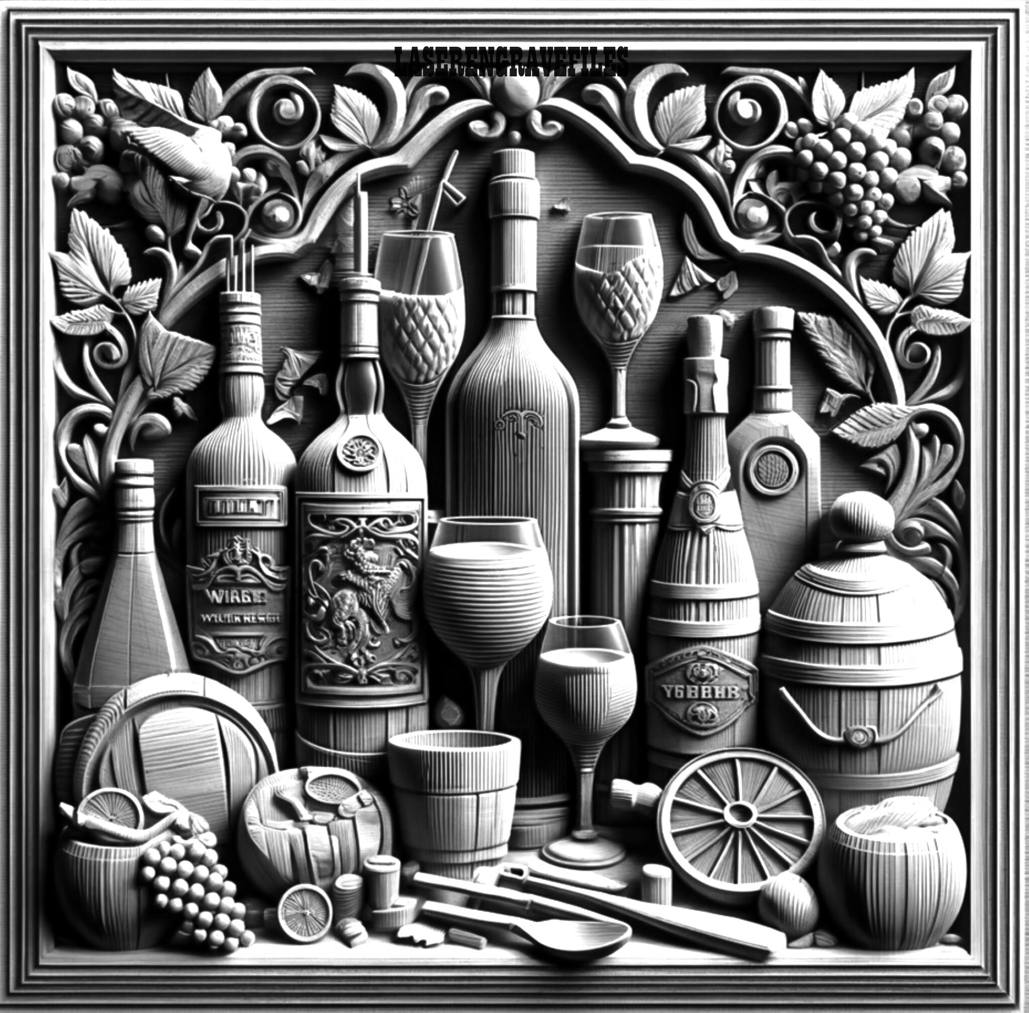 Laser Engraving Glowforge Files Digital Download - 3d Wine Bottle Drink ...