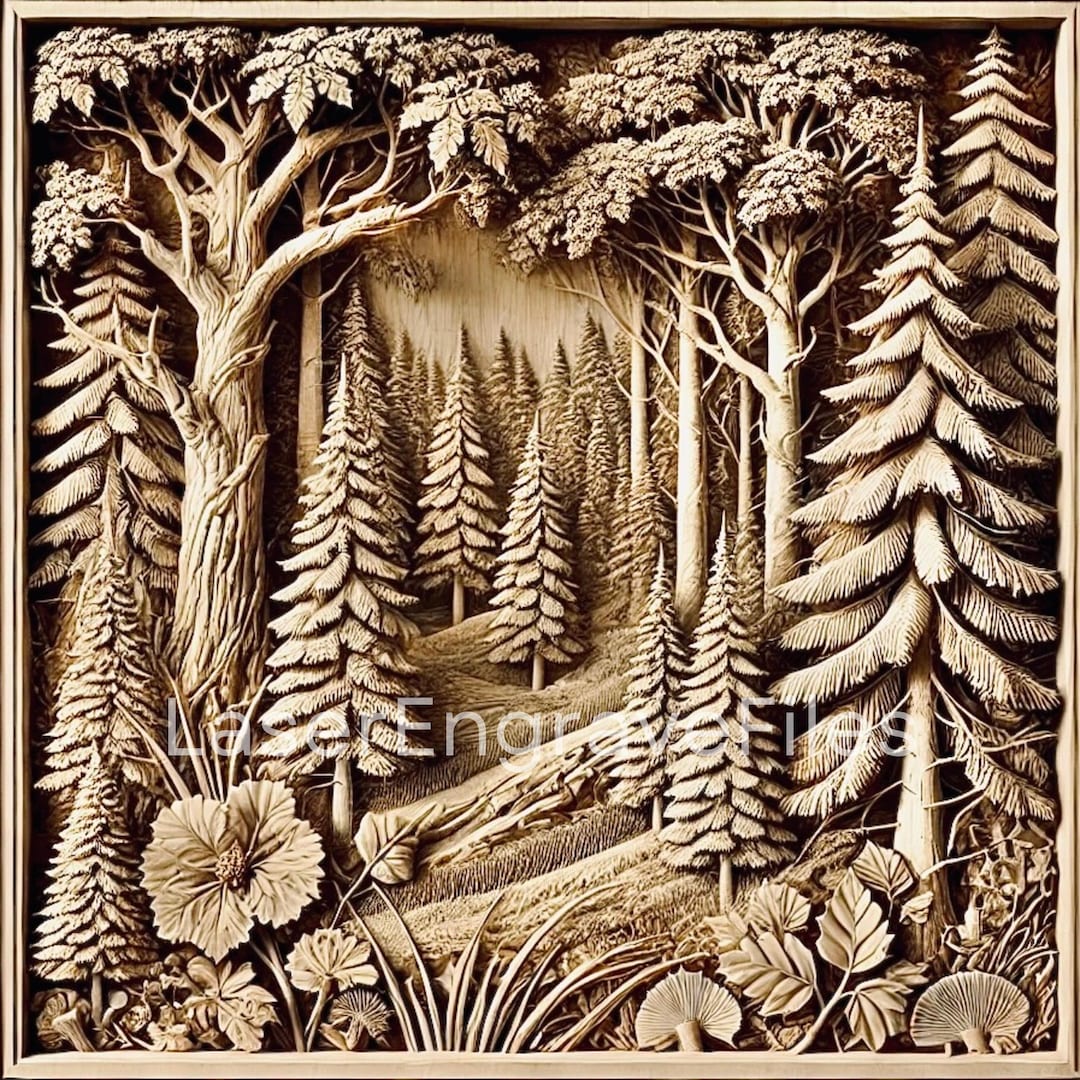 3D Forest Laser Cut File: Wood & Slate Engraving (digital Download) - Etsy
