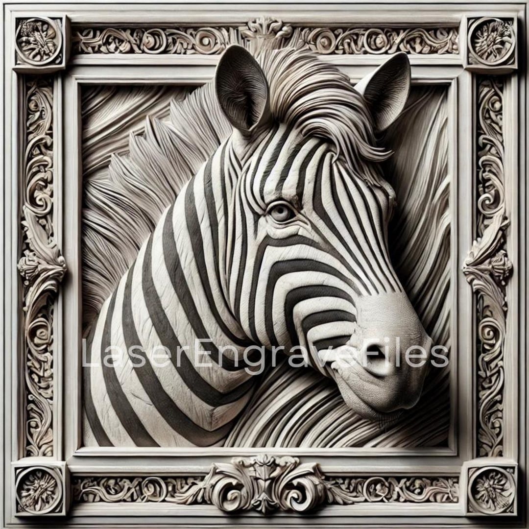 Zebra Themed 3D Relief Engraving: Framed Laser Cut File (digital ...