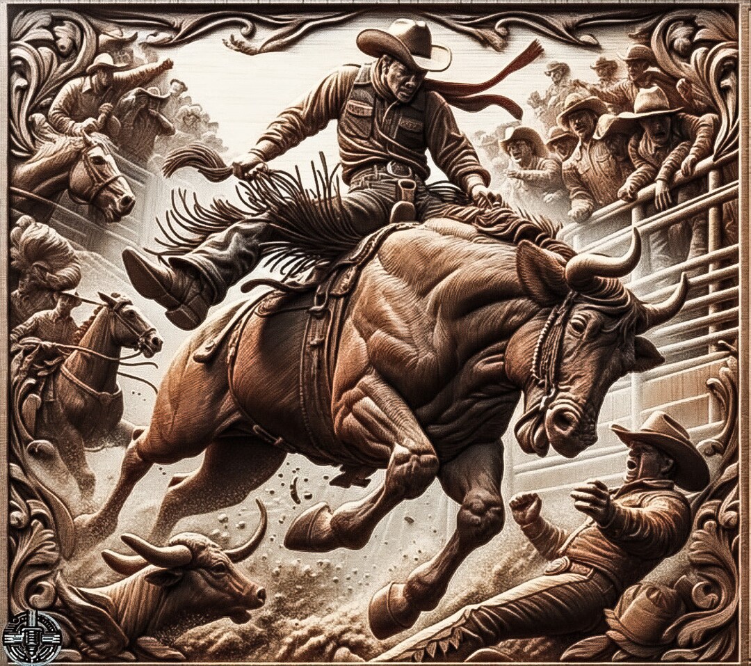 3d Cowboy Wild Rodeo Laser File Digital Art - Rodeo Showdown Bull ...