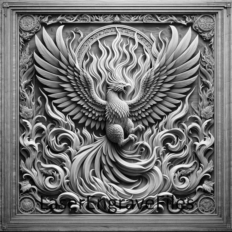 Laser Engrave File - Wood | Slate Coaster | 3D Phoenix | Lasercut File ...