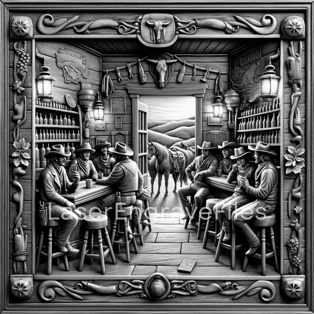 Old Western Bar Laser Cut File: 3D Engraving Design (digital Download ...