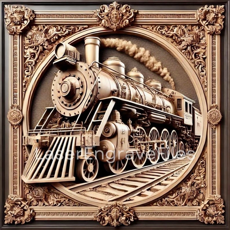 Laser Engrave File Wood Slate Coaster Leather 3D Framed Train Lasercut ...