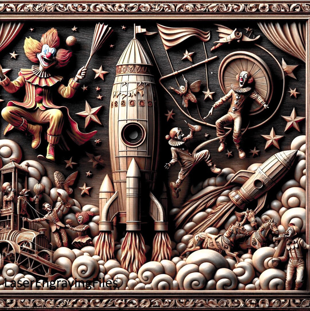 3d Rocket Laser Cut File Downloadable Art - Clowns and Rockets Digital ...