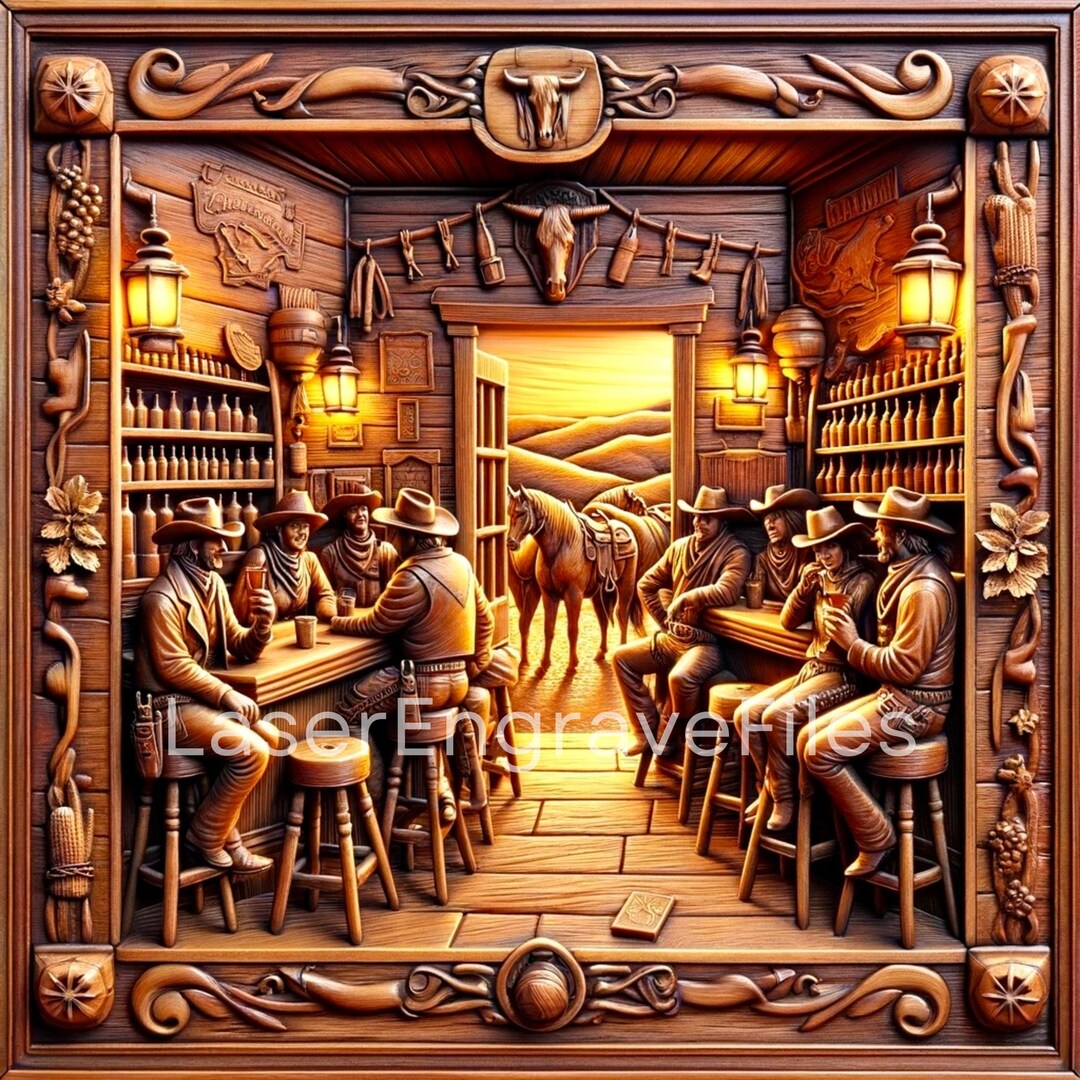 3D Old Western Bar Laser Cut File: Wood & Leather Engraving (digital ...