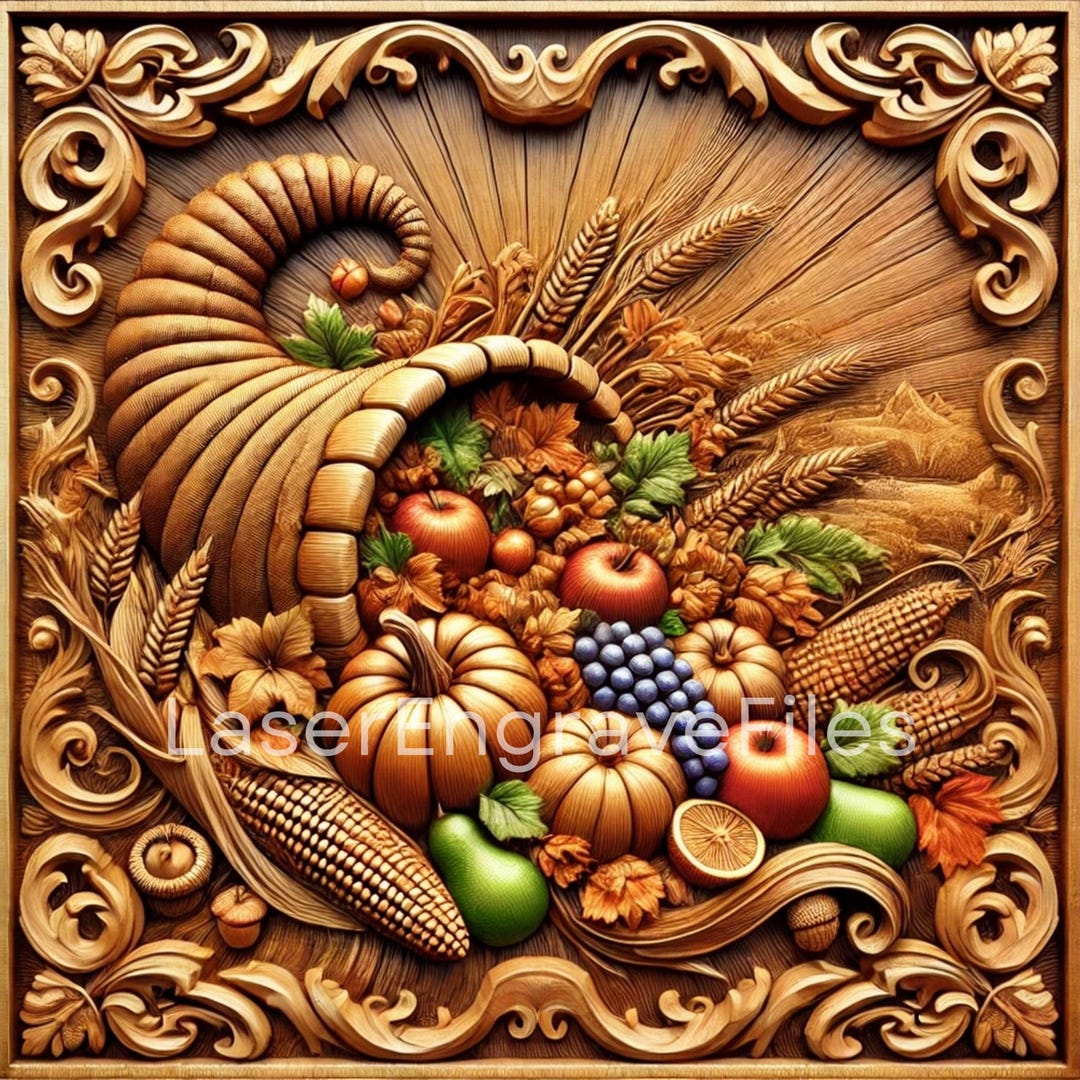 3D Fall Cornucopia Laser Engraving File: Wood, Slate, Leather (SVG ...
