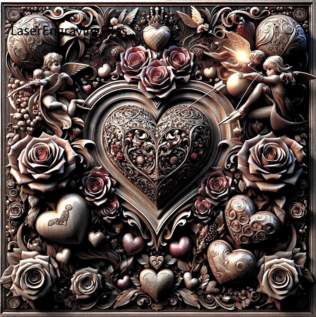 3D Heart Laser Cut File: Floral Engraving for Wood & Slate (PNG) - Etsy