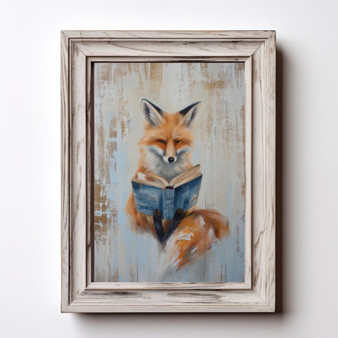 Fox Reading Book Cute Fox Digital Print Animal Wall Art Artwork ...