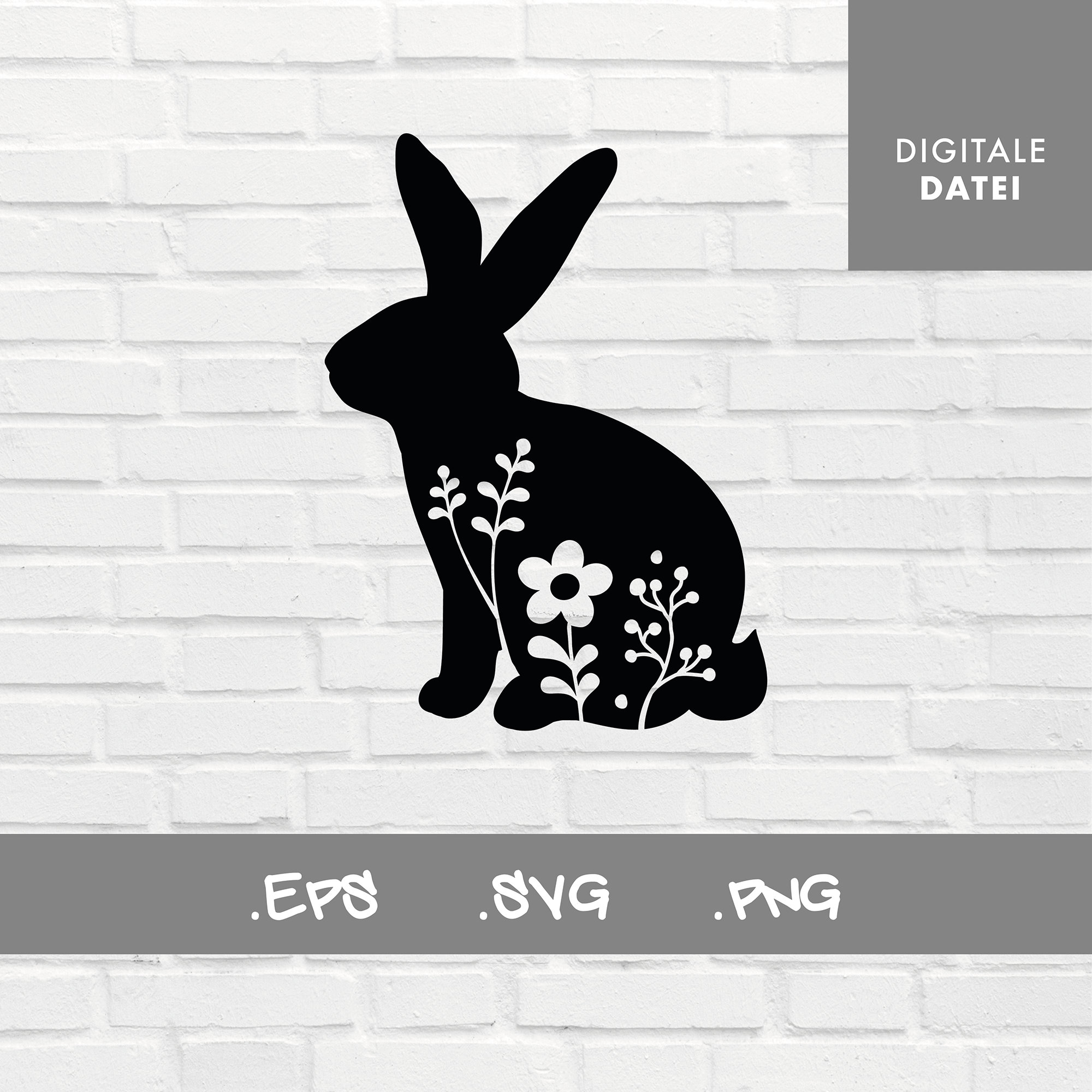 Plotterdatei Osterhase mit Blumen / Vektordatei Osterhase / Datei für Silhouette / Datei für ...