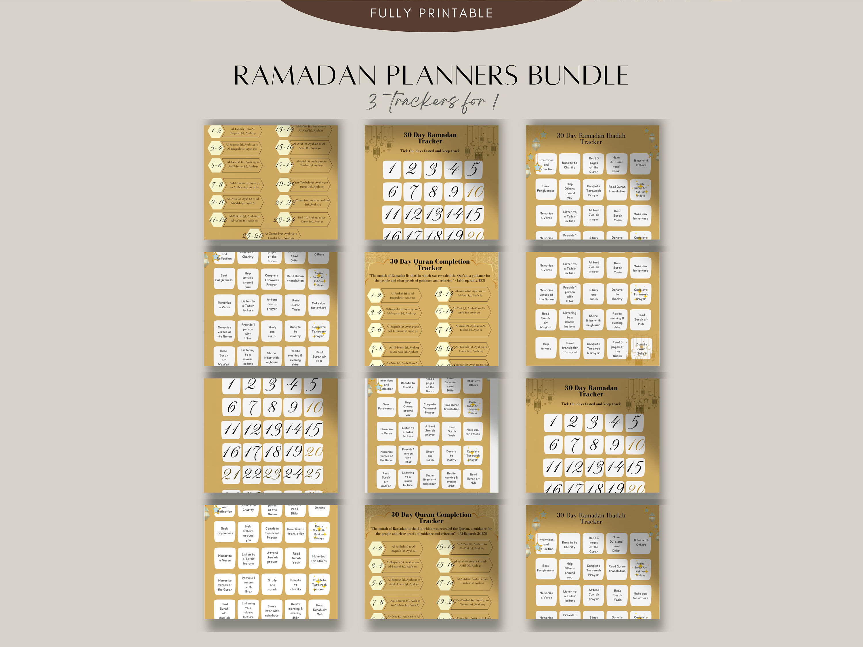 Printable Ramadan Planner, 3 Trackers, Quran Tracker, Quran Planner ...