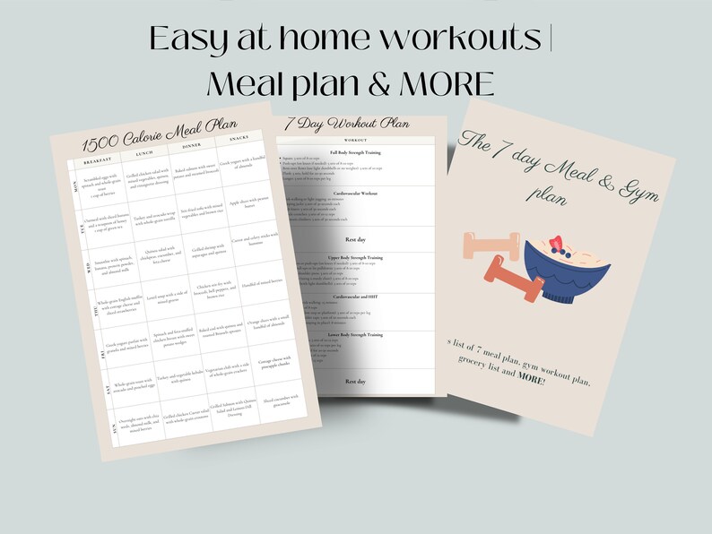 Weekly Meal Plan, Workout Plan Printable. Fitness Gym Plan, Workout ...