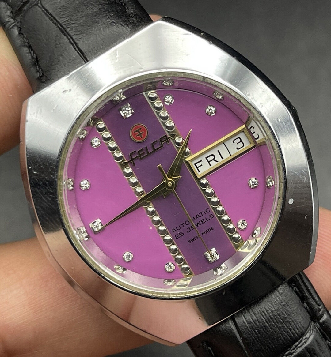 Vintage Felca Unique Pink Diamond Dial 25 Jewels Automatic Watch, Swiss ...