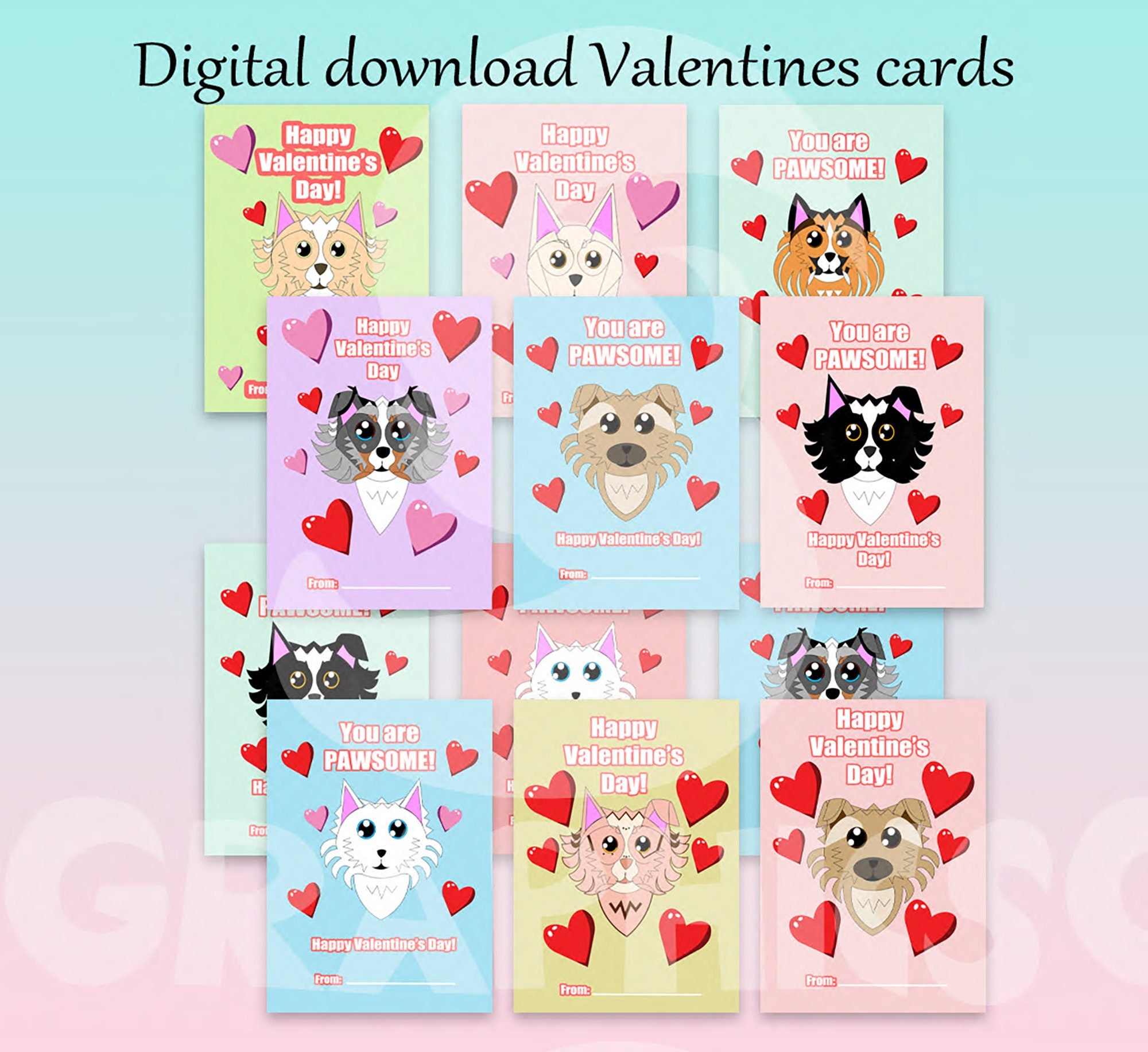 Printable Valentine's Day Cards of Dogs Instant Download, Classroom ...