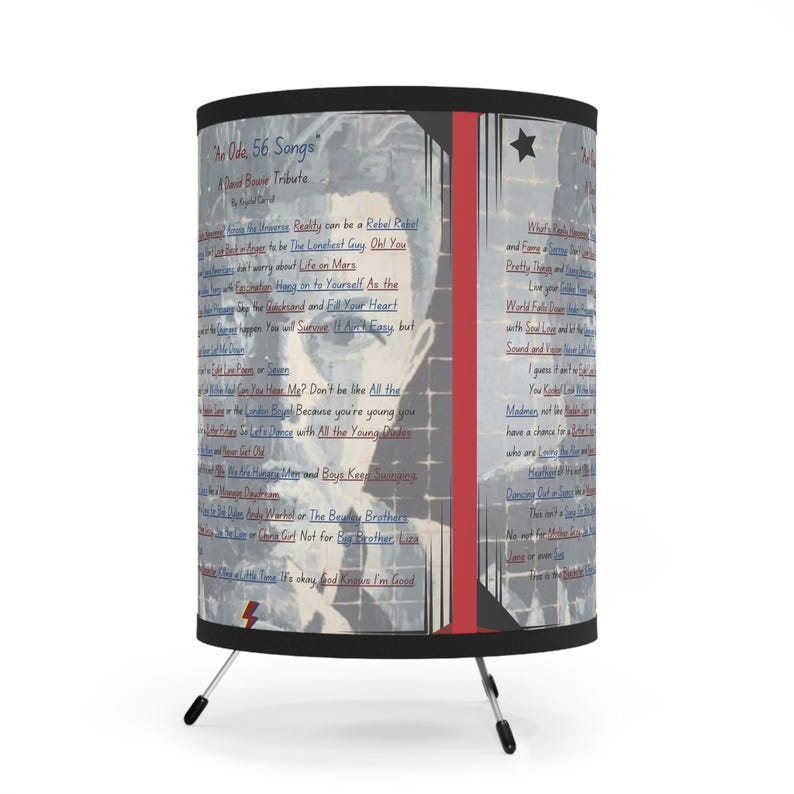 David Bowie Tribute Lamp 'an Ode, 56 Songs' Print Art, Tripod Lamp ...