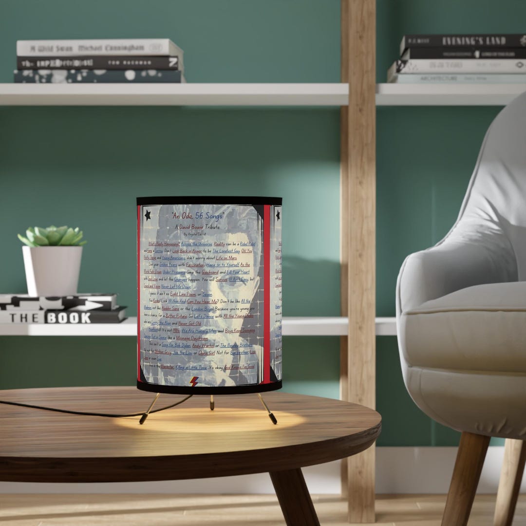 David Bowie Tribute Lamp 'an Ode, 56 Songs' Print Art, Tripod Lamp ...