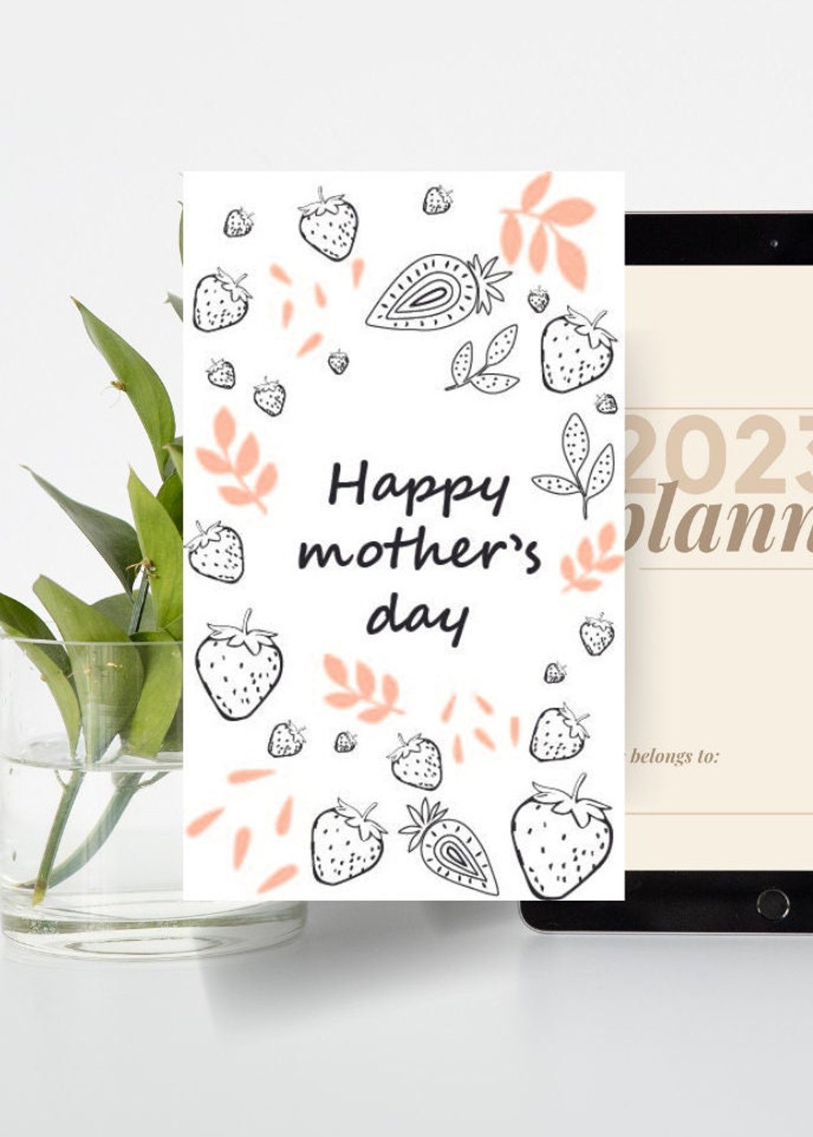 Printable Mother's Day Card Template, Happy Mother's Day, Strawberry ...