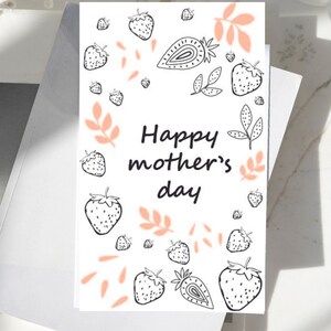 Printable Mother's Day Card Template, Happy Mother's Day, Strawberry ...