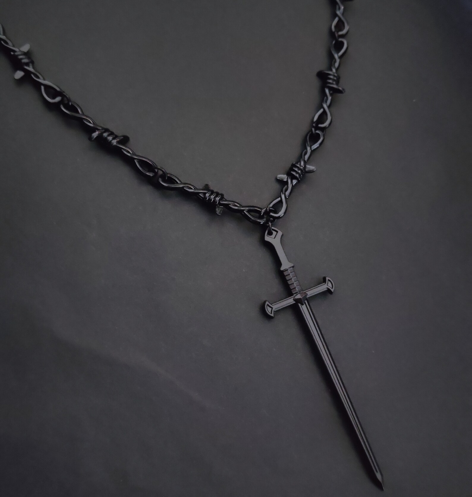 BLACK SWORD BARBED Wire Necklace - Etsy