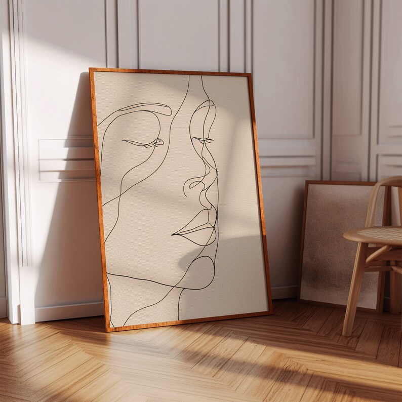 One Line Drawing Print Female Face Continuous Line Art Abstract Woman ...