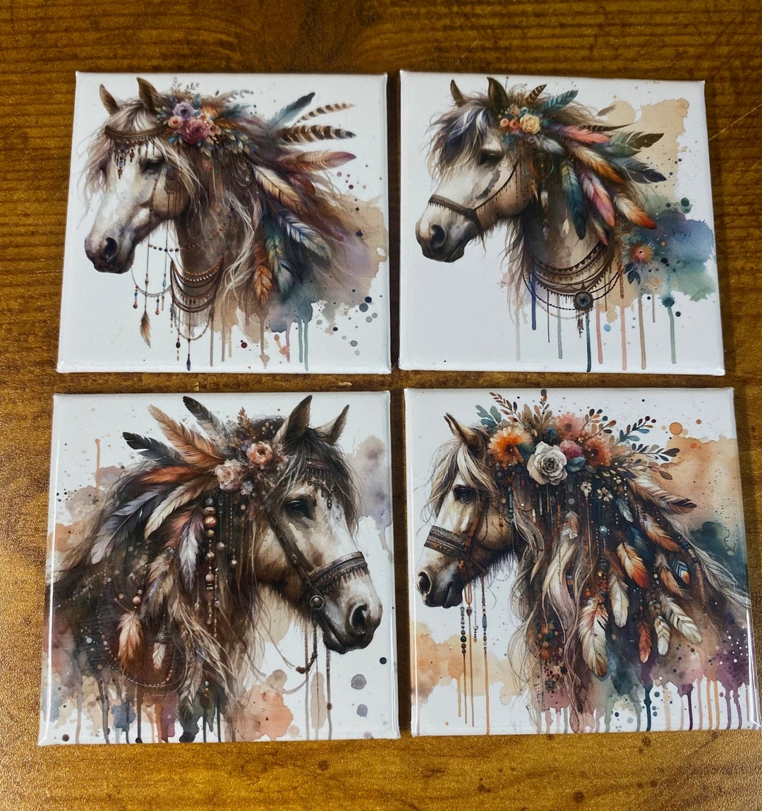 Boho Horse Magnets 2 X 2 Set of Four - Etsy