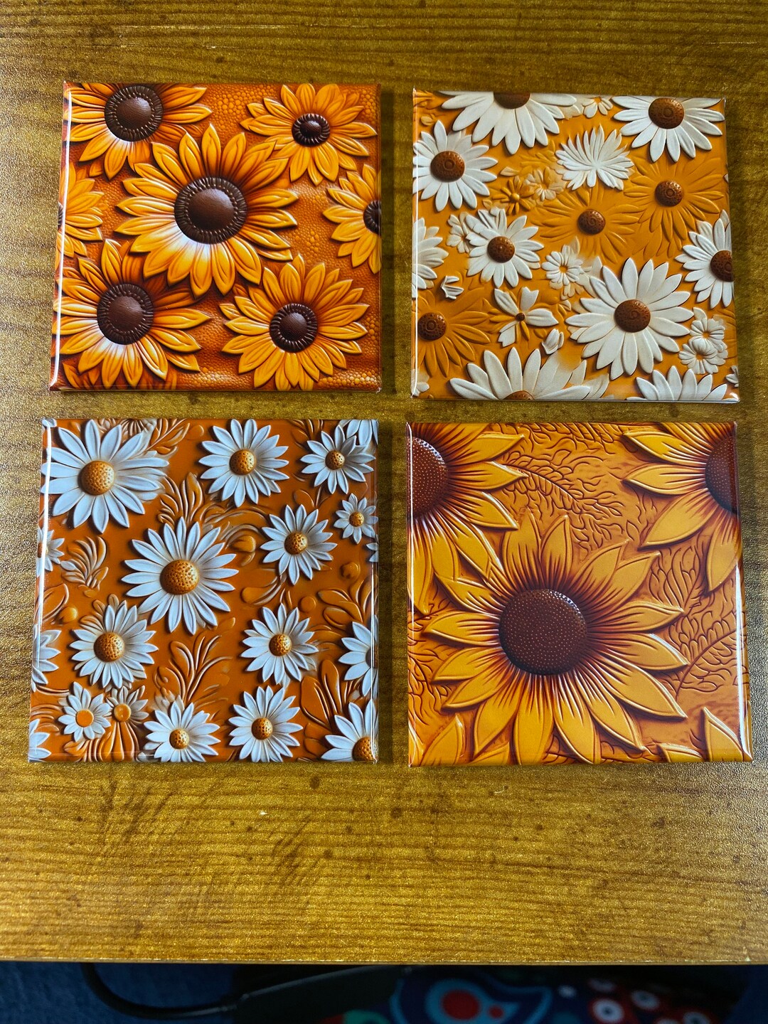 Sunflower Magnets With a Leather Tooled Look 2 X 2 Set of Four - Etsy