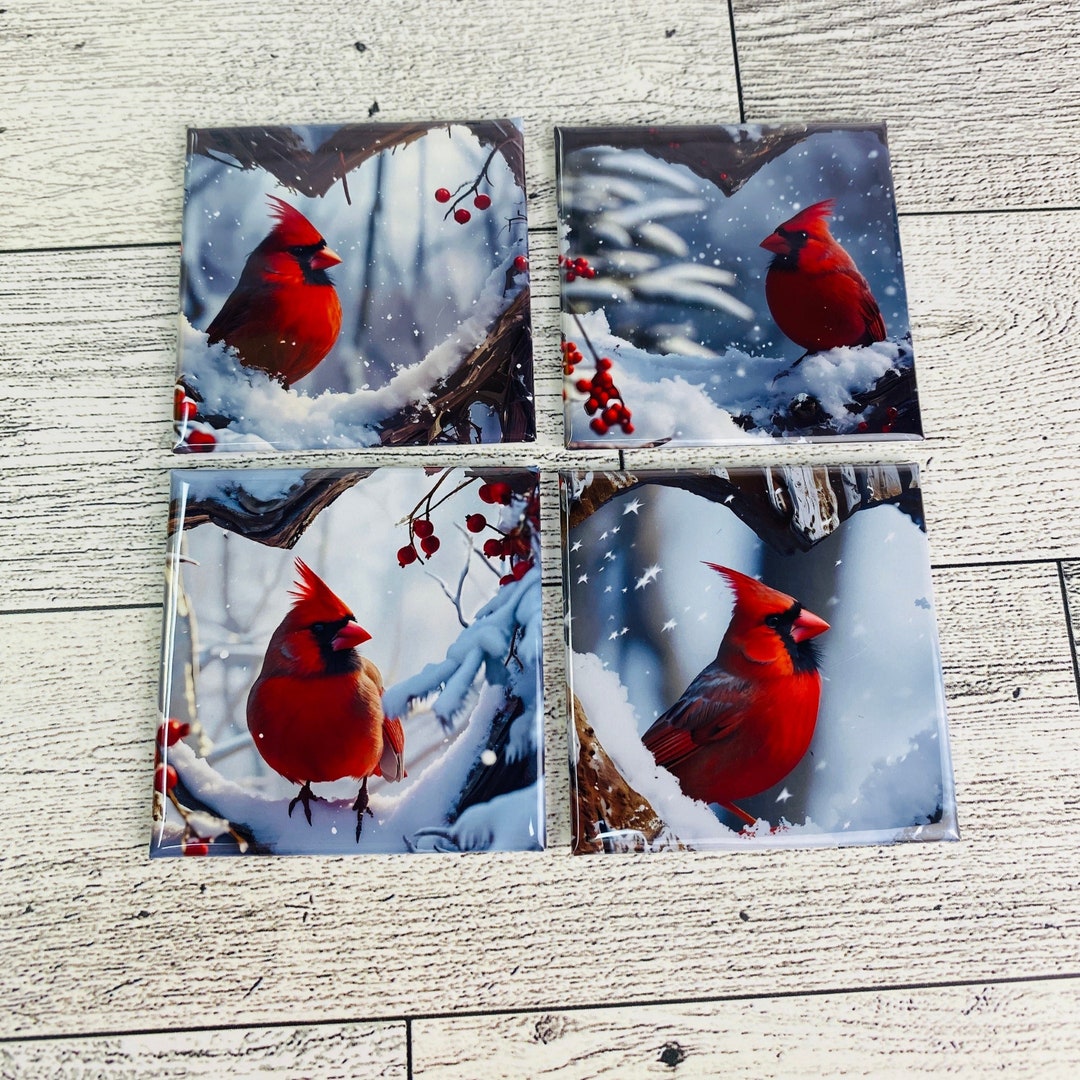 These Two Inch Magnets Offer 4 Unique Designs With Red Cardinal Birds ...