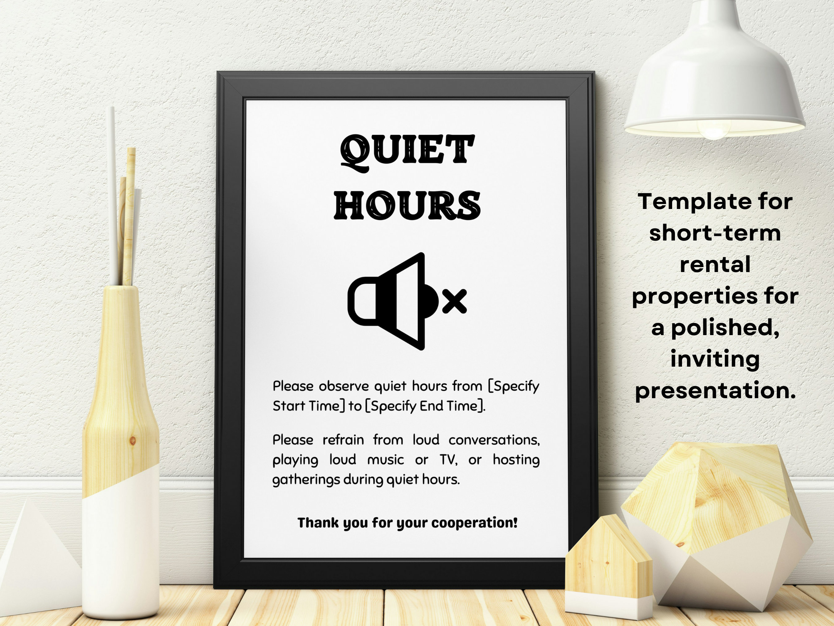 Quiet Hours Printable Sign, Printable Quiet Sign, Airbnb Noise Rules ...