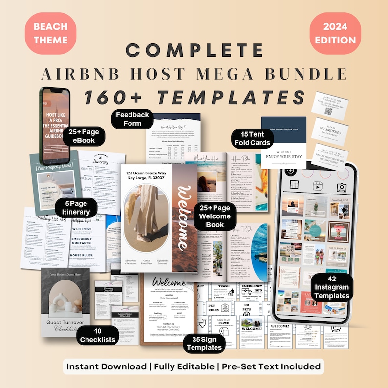 Airbnb Host Bundle, Beach Theme Welcome Book, Rental Home Welcome ...