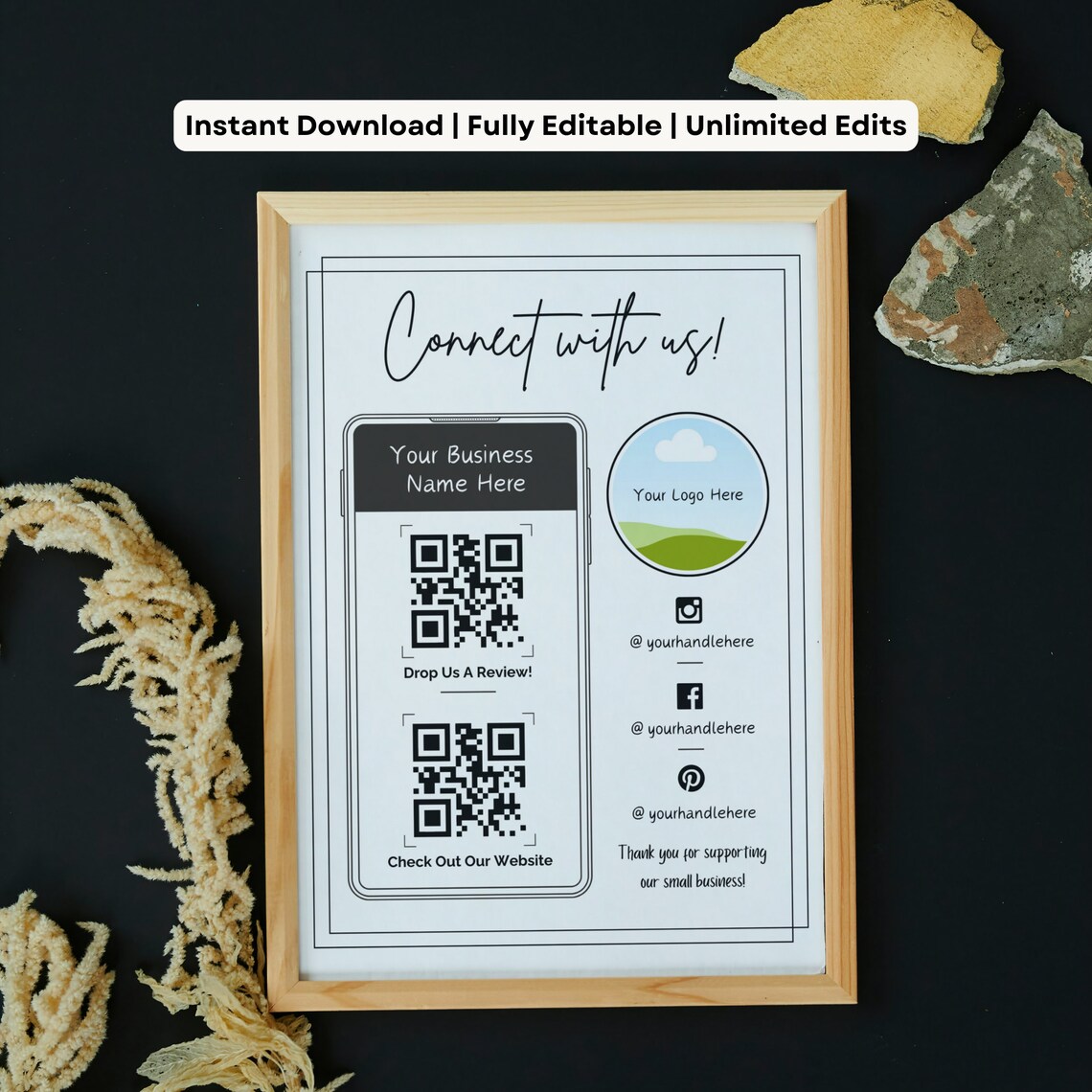 Social Media Sign Template, Connect With Us Sign, QR Code Sign, Small ...