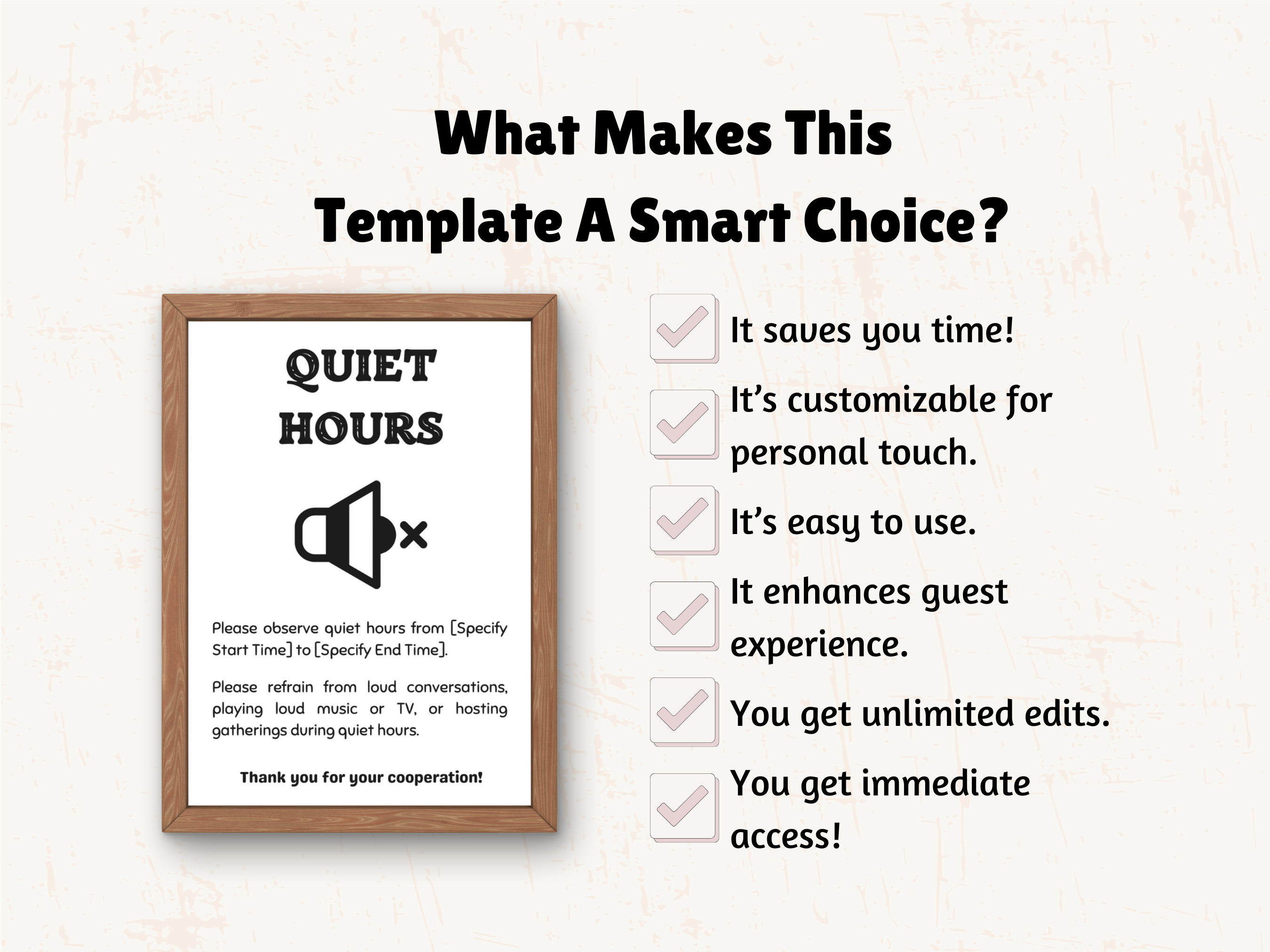 Quiet Hours Printable Sign, Printable Quiet Sign, Airbnb Noise Rules ...