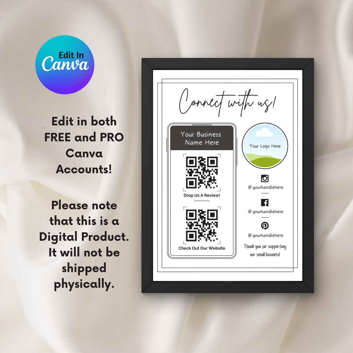 Social Media Sign Template, Connect With Us Sign, QR Code Sign, Small ...