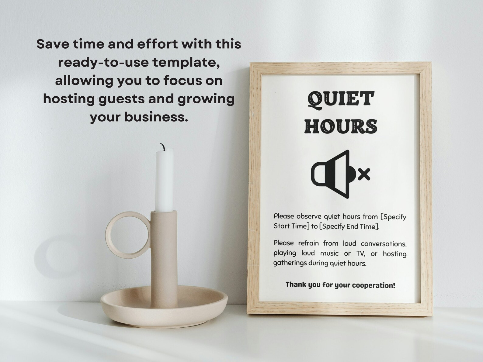 Quiet Hours Printable Sign, Printable Quiet Sign, Airbnb Noise Rules ...
