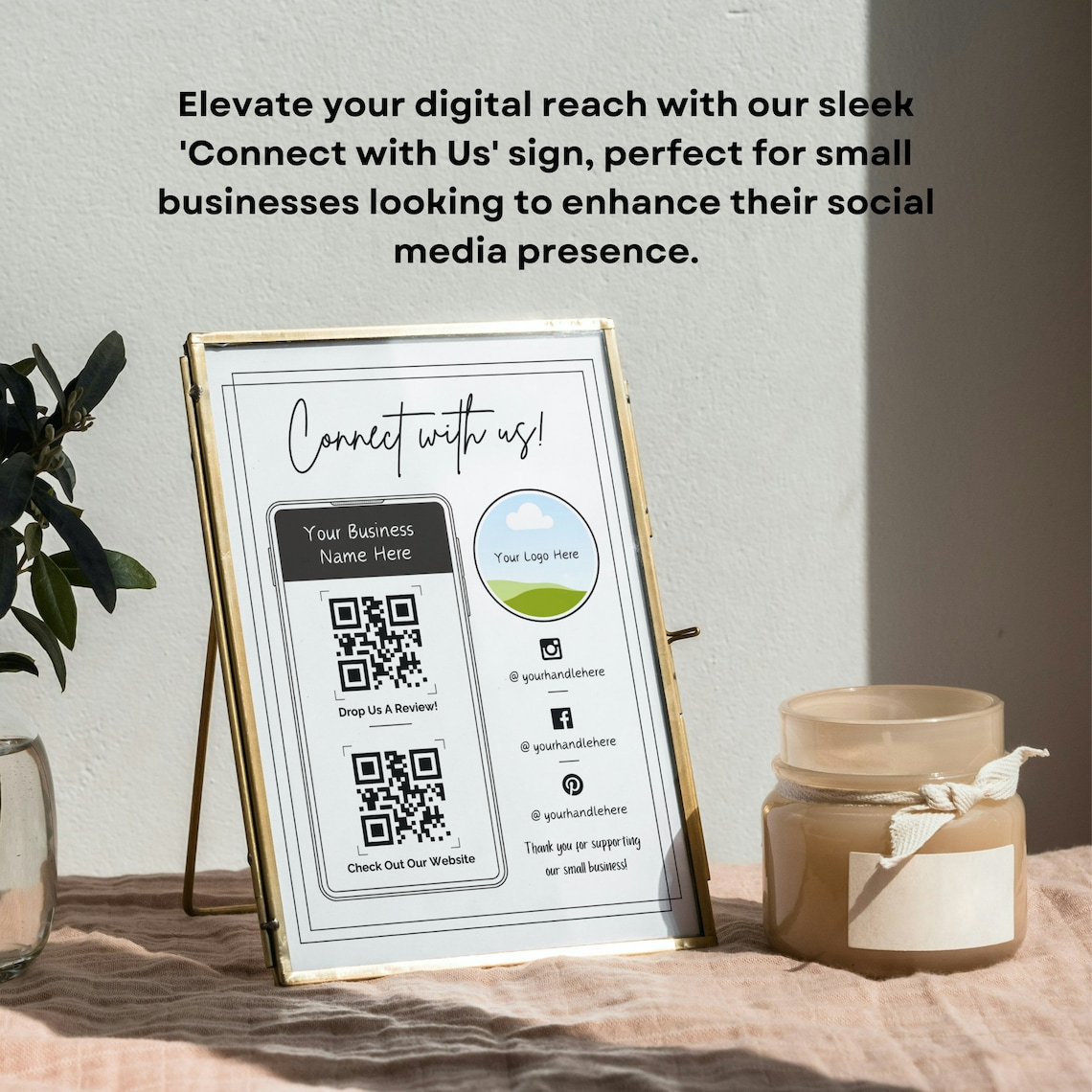 Social Media Sign Template, Connect With Us Sign, QR Code Sign, Small ...