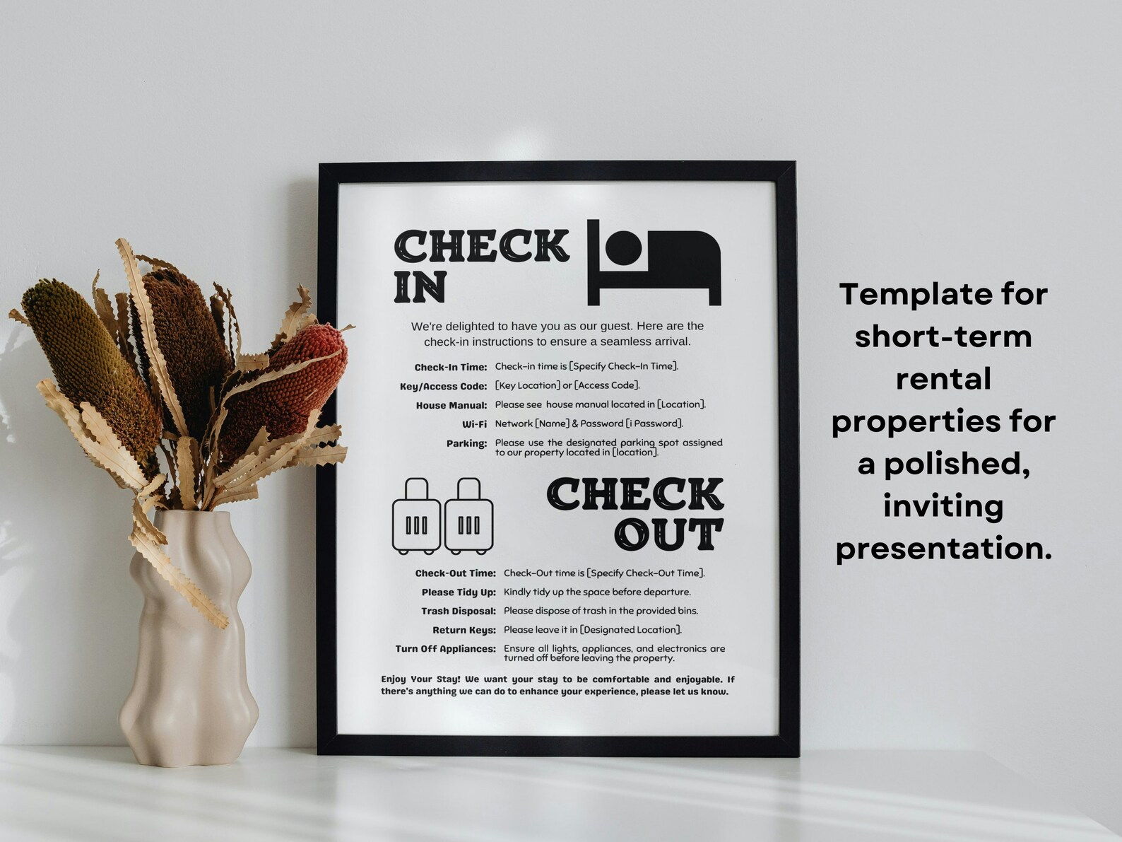 Check-in & Check-out Instructions Sign, Checkout Sign, Printable Check ...