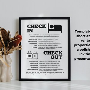 Check-in & Check-out Instructions Sign, Checkout Sign, Printable Check ...