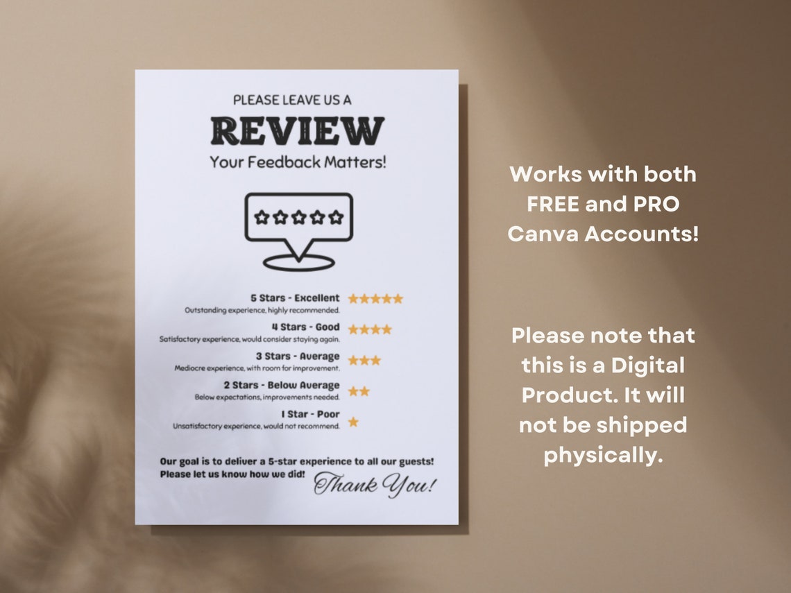 Airbnb Review Request Sign, Instant Download, Printable Sign, Short ...