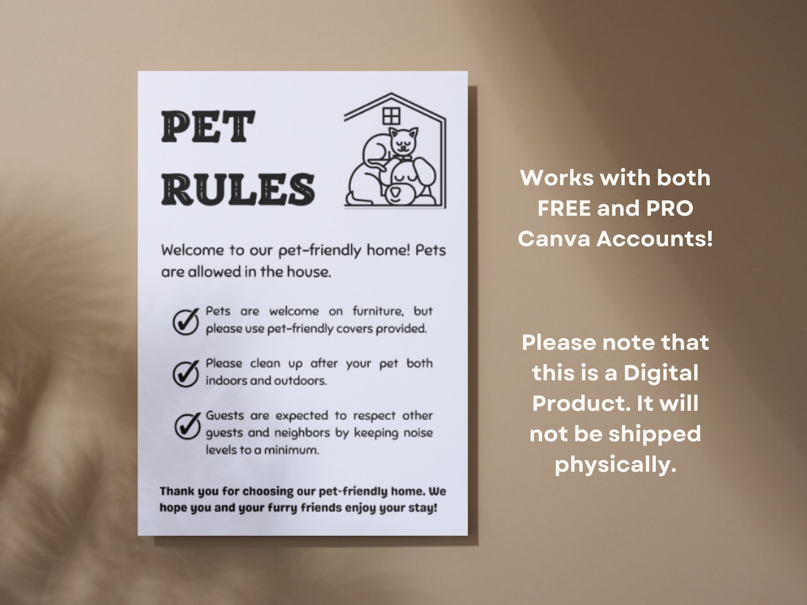 Pet Rules Airbnb Template Sign, Template Sign for Airbnb Hosts, Pet ...