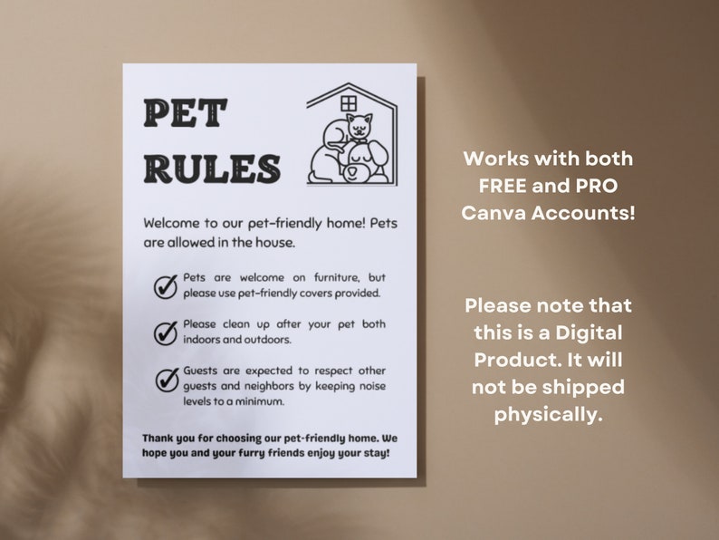 Pet Rules Airbnb Template Sign, Template Sign for Airbnb Hosts, Pet ...