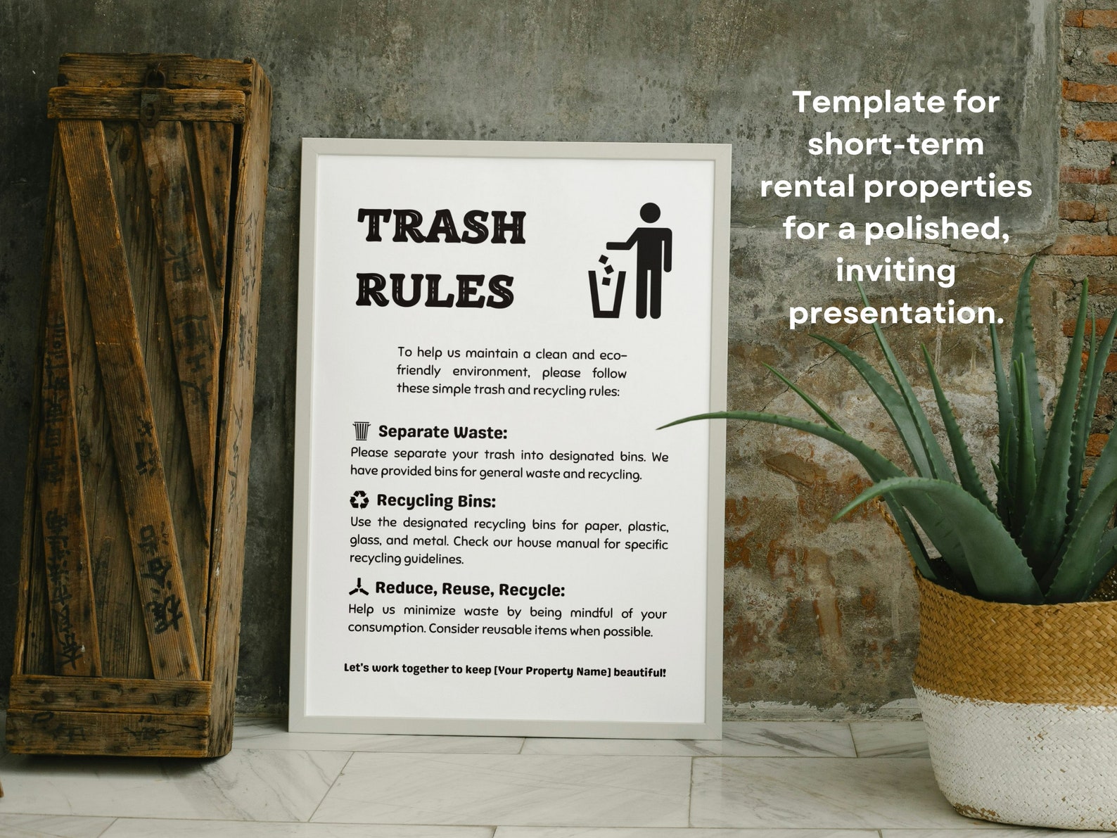 Trash Rules Sign, Airbnb Editable Sign, Trash Directions, Editable ...