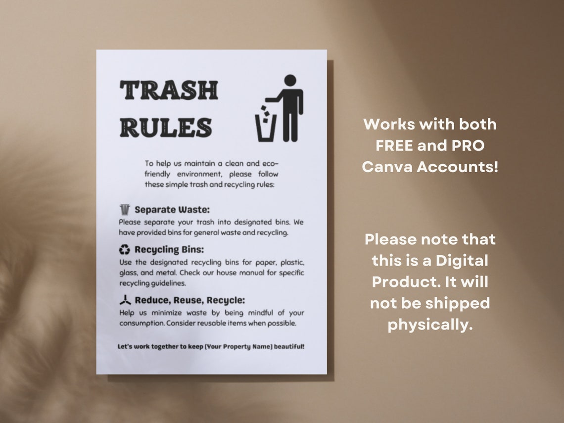 Trash Rules Sign, Airbnb Editable Sign, Trash Directions, Editable ...