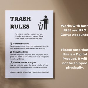 Trash Rules Sign, Airbnb Editable Sign, Trash Directions, Editable ...