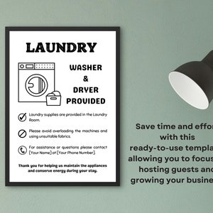 Laundry Room Sign, Airbnb Sign, VRBO Sign, Airbnb Laundry Rules Sign ...