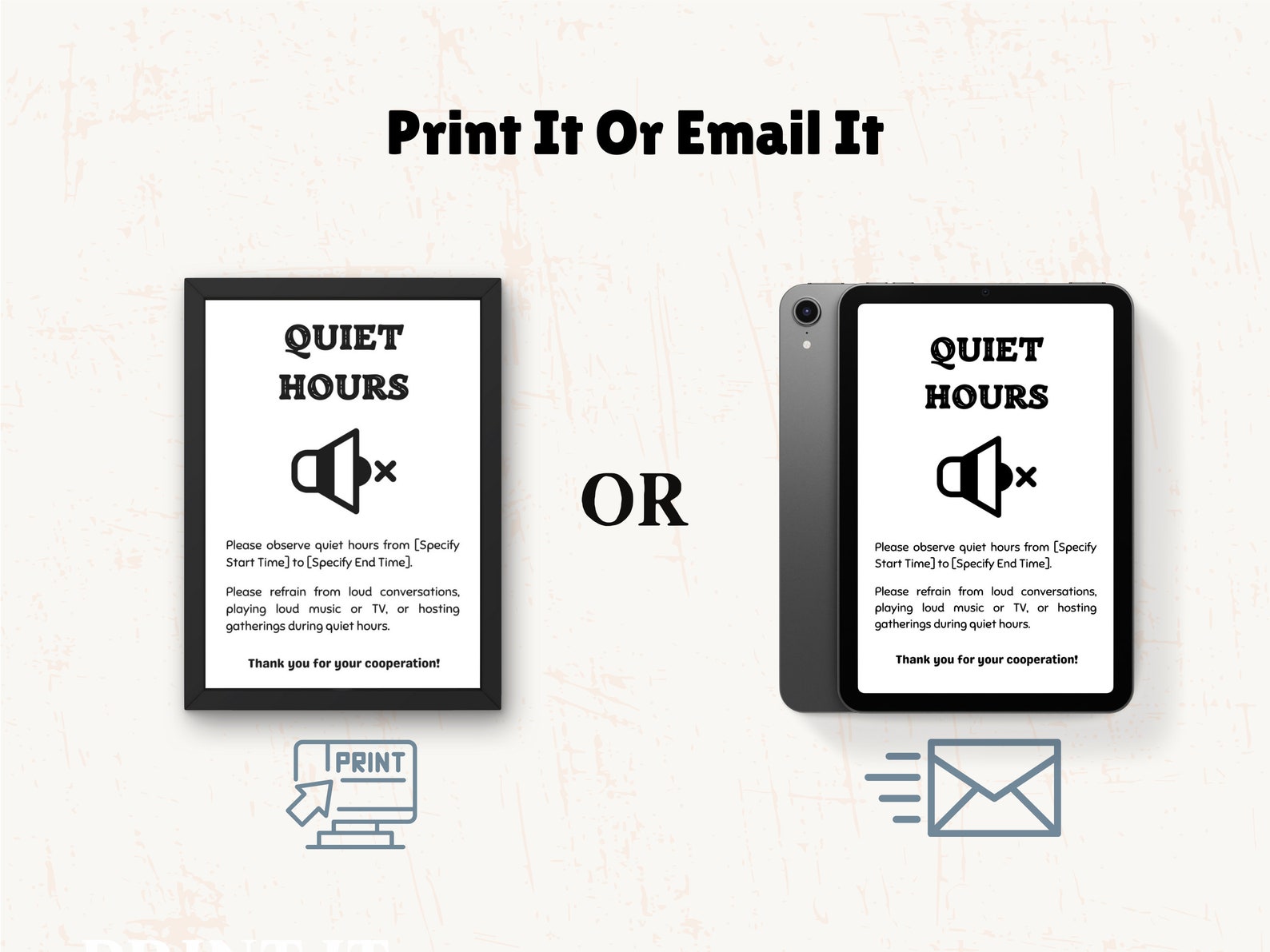 Quiet Hours Printable Sign, Printable Quiet Sign, Airbnb Noise Rules ...