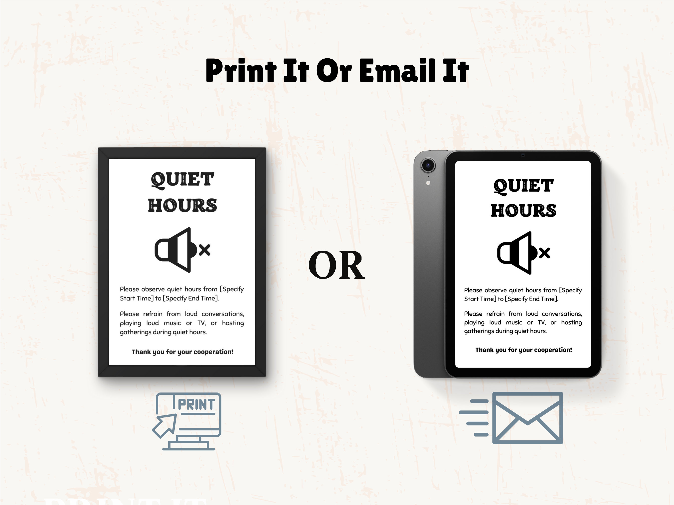 Quiet Hours Printable Sign, Printable Quiet Sign, Airbnb Noise Rules ...