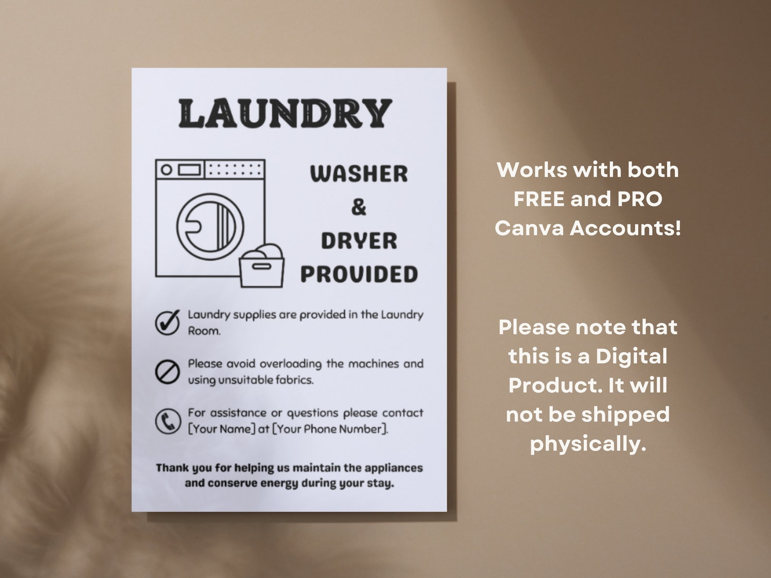 Laundry Room Sign, Airbnb Sign, VRBO Sign, Airbnb Laundry Rules Sign ...