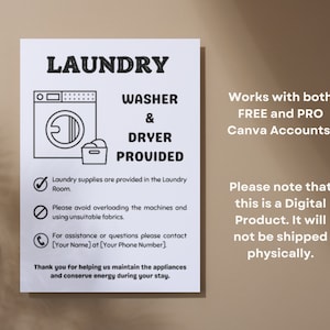 Laundry Room Sign, Airbnb Sign, VRBO Sign, Airbnb Laundry Rules Sign ...