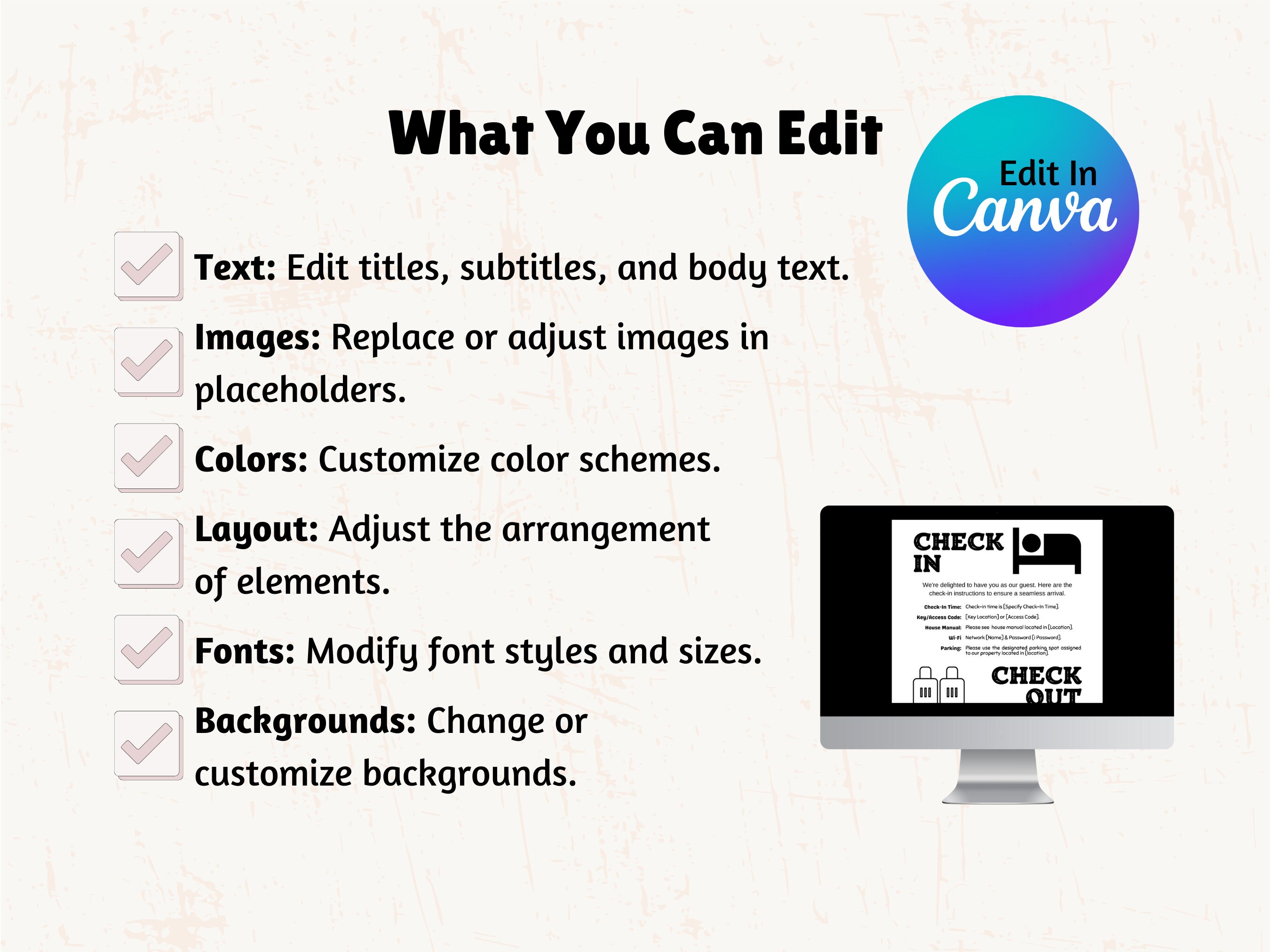 Check-in & Check-out Instructions Sign, Checkout Sign, Printable Check ...